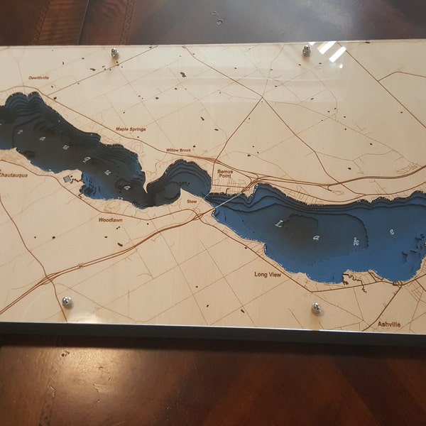 Chautauqua Lake 3D Wooden Bathymetric Map - New York Lake Geographical ...