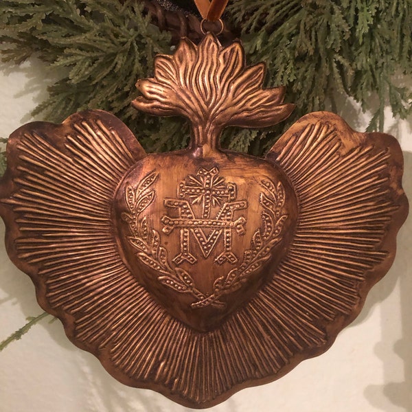 Sacred Heart, Marian Cross, Milagro Heart, Large Gold Catholic Heart ...
