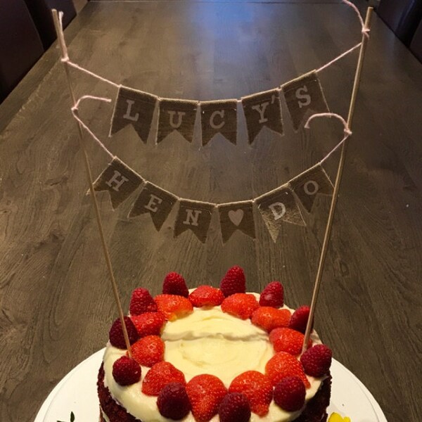 Hessian Cake Topper, Hen Do Cake Bunting, Custom Hen Do, Burlap Cake ...