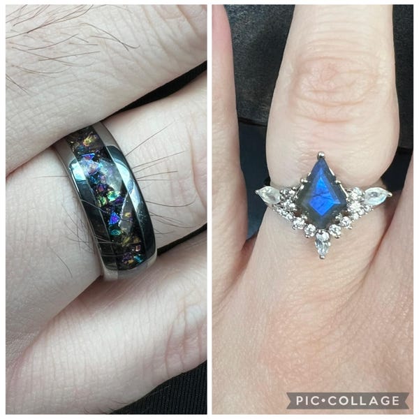Orion Star Wedding Ring Set, Blue Nebula Sapphire Engagement Rings, His ...