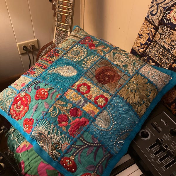 Round Cushions Boho Pillows Cover Patchwork Cushion Floor Cushions Colorful Embroidered Cushions ...