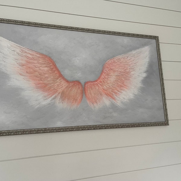 Large Pink Angel Wing Oil Painting on Canvas, Abstract Original Modern ...