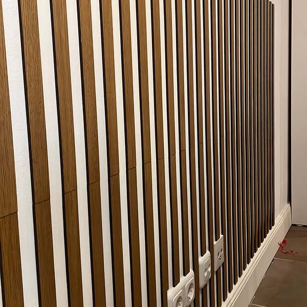 Oak Wooden Wall Slats Narrow Size - 3D Wall Panels - Wooden Slats ...