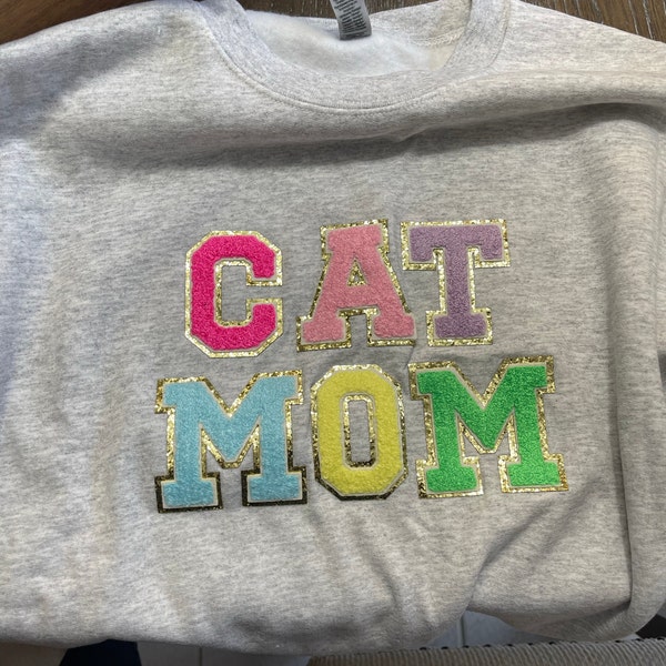 CUSTOM Chenille Patch Sweatshirt, Personalized Chenille Patch Shirt, Customized Varsity Glitter ...