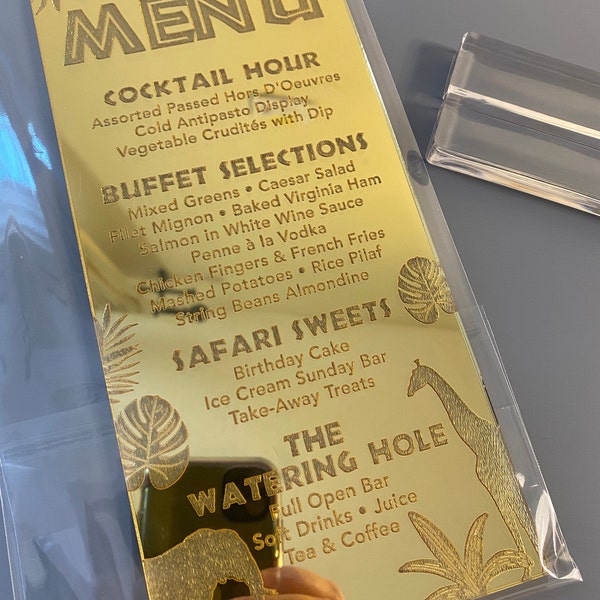 Standing Luxury Wedding Menu, Table Mirror Acrylic Engraved Menus With ...