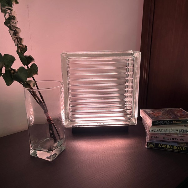 Minimalist, Vintage Glass Block LED Table Lamp - Etsy