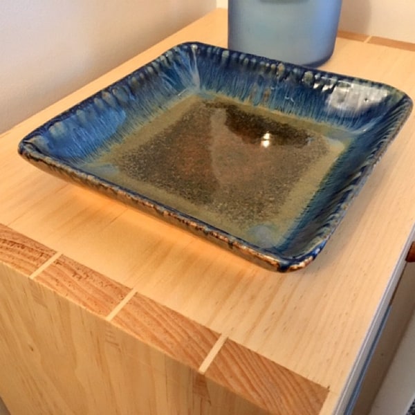 7" Blue Ceramic Square Plate, Handmade Pottery Dinnerware, New House ...
