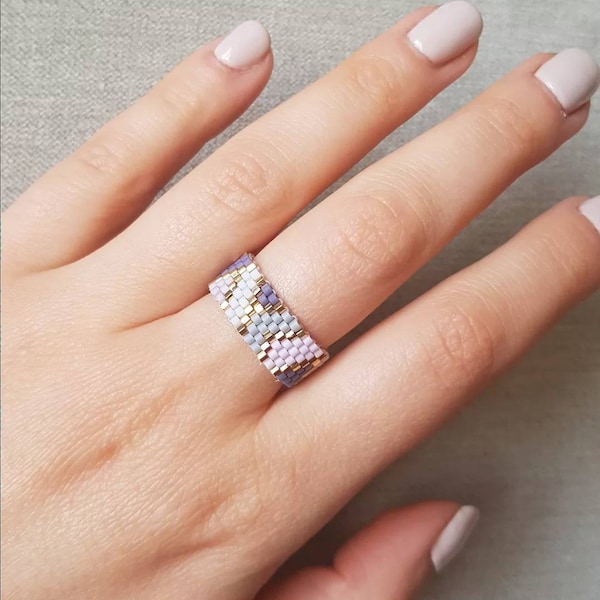 Even Peyote Ring Pattern, Geometric Beaded Ring, Beaded Ring, Miyuki ...