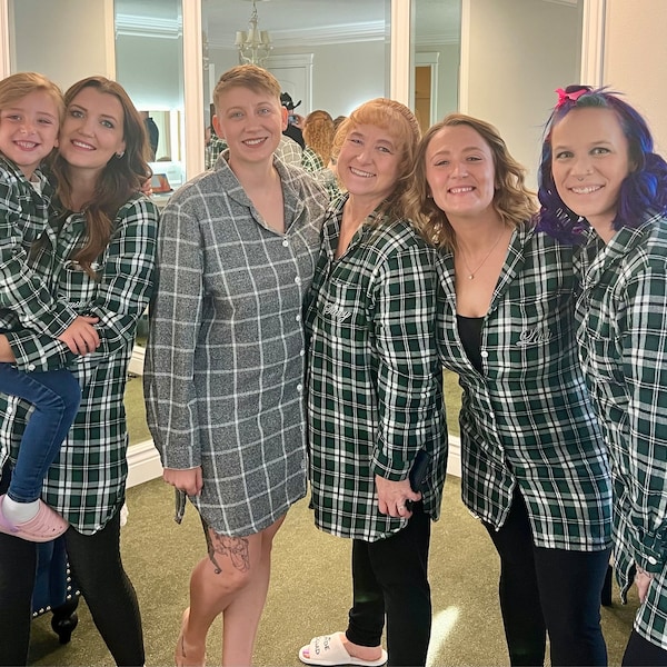 Personalized Flannel Bridesmaid Sleepshirt: Button-down Getting Ready ...