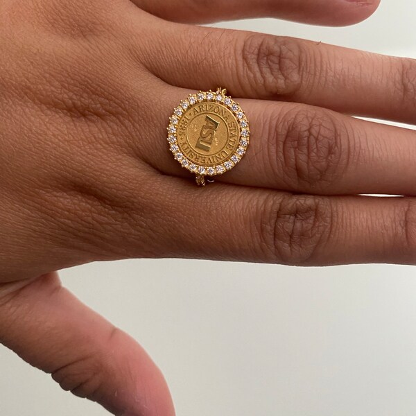 Custom Graduation Signet Ring, Senior Ring, School Class Ring, Pave ...