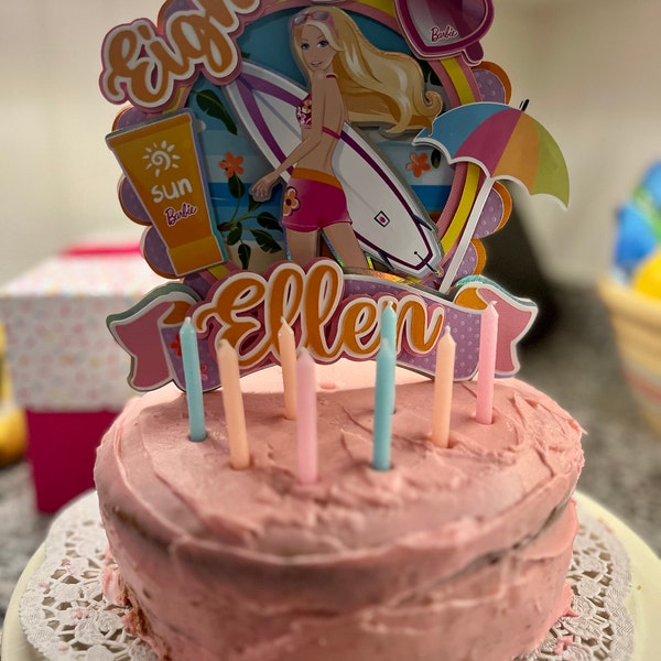 Malibu Cake Topper, Doll Cake Topper, Pool Party Cake Topper, Summer ...