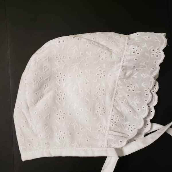 White Eyelet Baby Bonnet / Hat / Infant Hat. - Etsy