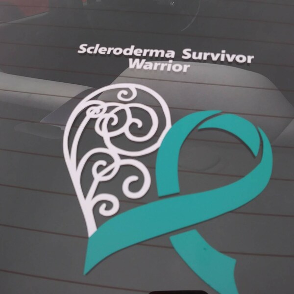 Teal Awareness Ribbon Fight Heart Design Window Decal (batten Disease ...