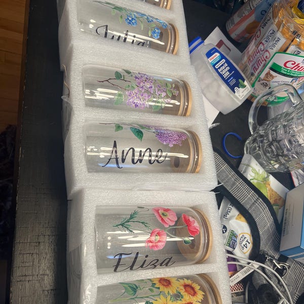 Personalized Birth Flower Tumblers | Custom Glass Coffee Cup | Gifts ...