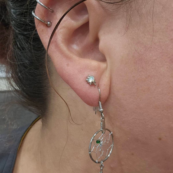 Opal Ear Pin Earring, Ear Crawler Hook Earrings, Sterling Silver Ear ...