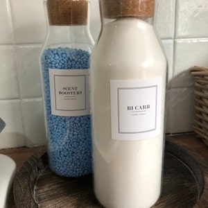 White Minimalist Laundry Labels Washing Powder Scent Boosters Home ...