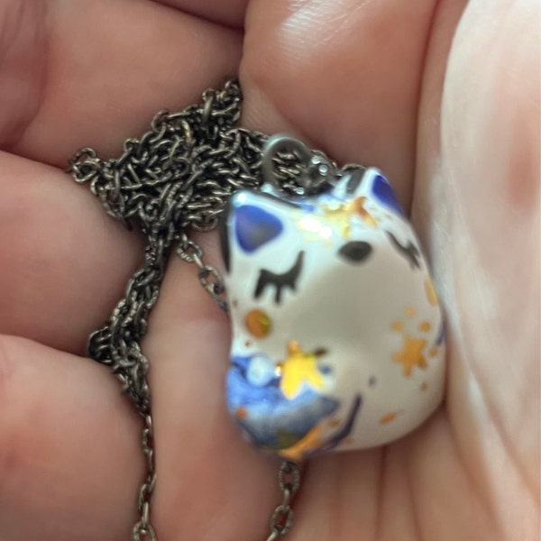 Moon Phases Cat Figurine, Celestial Cat Art, Galaxy Cat Sculpture ...