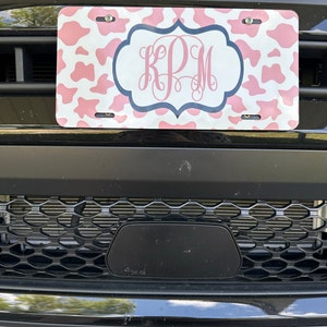Black Cow Print Pink Floral Personalized License Plate and - Etsy