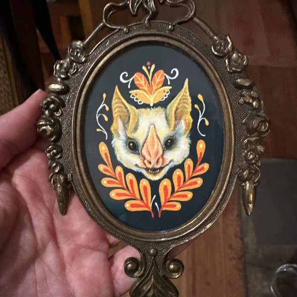 Golden Bat Wall Art in Vintage Oval Frame Cute Gothic Decor - Etsy