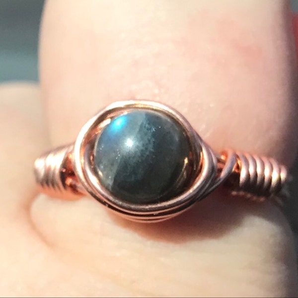 Labradorite Ring, Wire Wrapped Labradorite Ring, Sterling Silver Ring ...