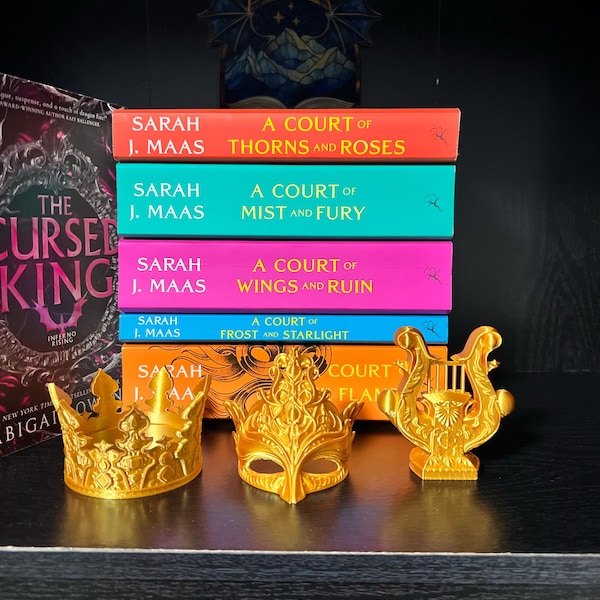 Golden Fae Trove Bookshelf Decor - Golden Harp, Mask, and Crown - Dread ...