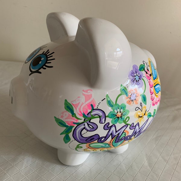 Personalized Piggy Bank -flowers and Butterflies Bank - Etsy