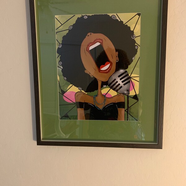 Abstract Black Art Music Print, Black Woman Singing, African American ...