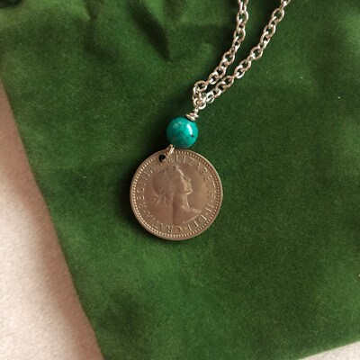 Pineapple bahamas Coin Necklace moss Agate Gemstone coin Dates 1974 to ...