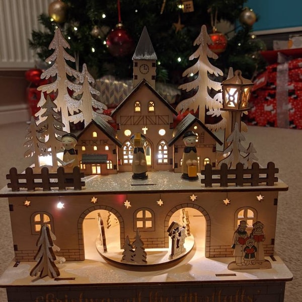 Personalised Wooden Light-up Music Box - Christmas Decor - LED Music ...