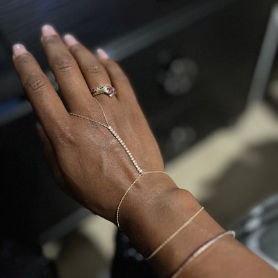 14K Solid Gold Hand Chain Bracelet Hand Bracelet - Etsy