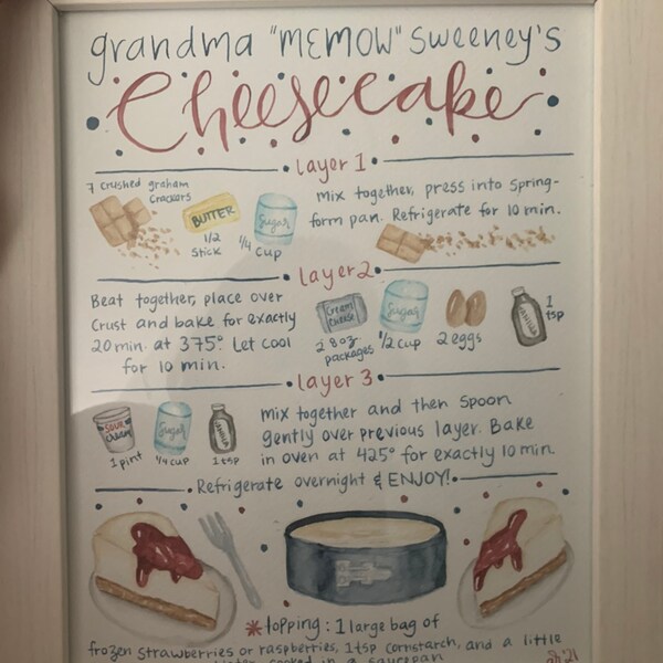 Illustrated Recipe - Custom Hand-painted Watercolor Recipe Art - Etsy