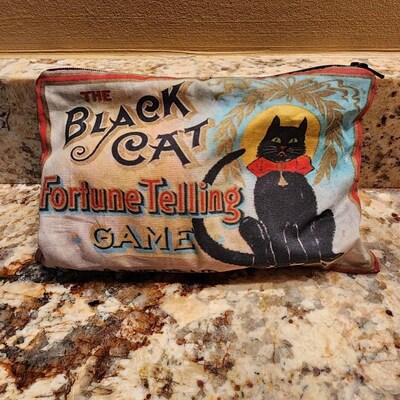 Black Cat Fortune Zipper Pouch Cosmetic Makeup Bag Halloween Handmade ...
