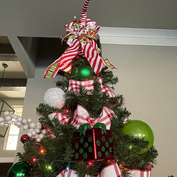 Whimsical Christmas Tree Topper, Elf Hat, Tree Topper, Grinch Themed ...