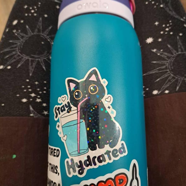 Stay Hydrated Cute Cat Sticker, Daily Reminder, Emotional Support Water ...