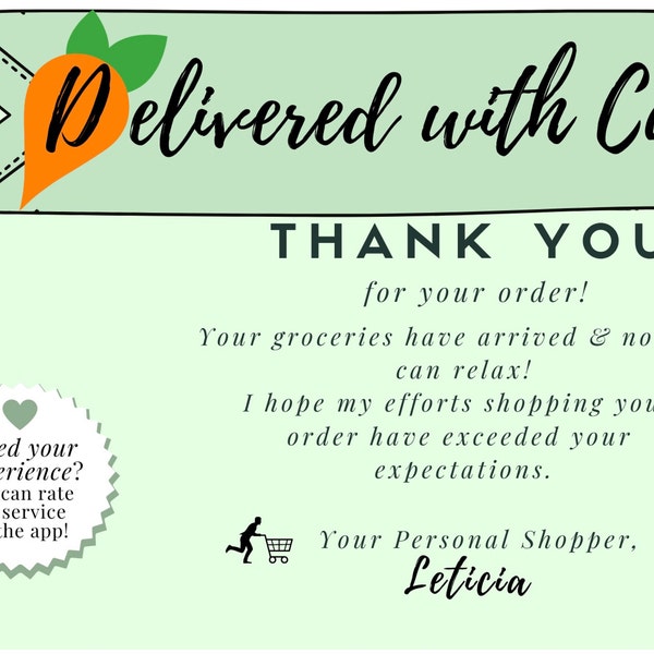 Shopper Thank You Card for Customer, Thank You Note, Delivery Driver ...