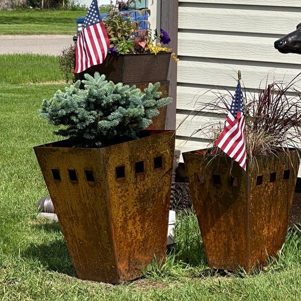 Large Rustic Metal Planter, Outdoor Metal Planter Box, Tall Copper ...