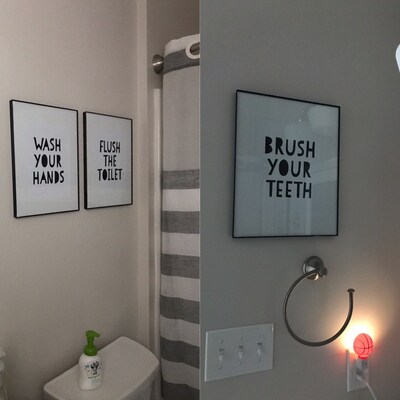 Kids Bathroom Decor, Bathroom Rules Sign, Wash Your Hands Flush the ...