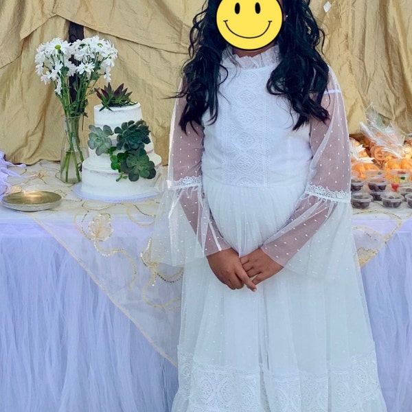 Classic Communion Dress With Lace Sleeves and Veil | Catholic Communion ...