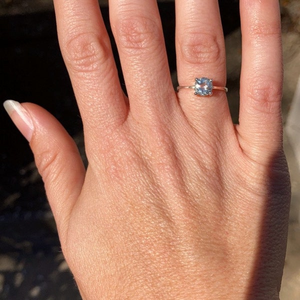 Aquamarine Sterling Silver Ring, Minimalist Round Prong, March ...