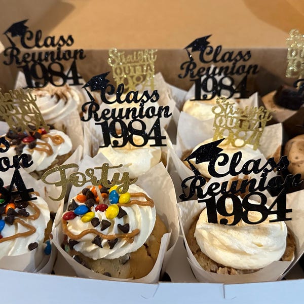 Class Reunion Cupcake Toppers With Cap Design Class Reunion Decoration ...