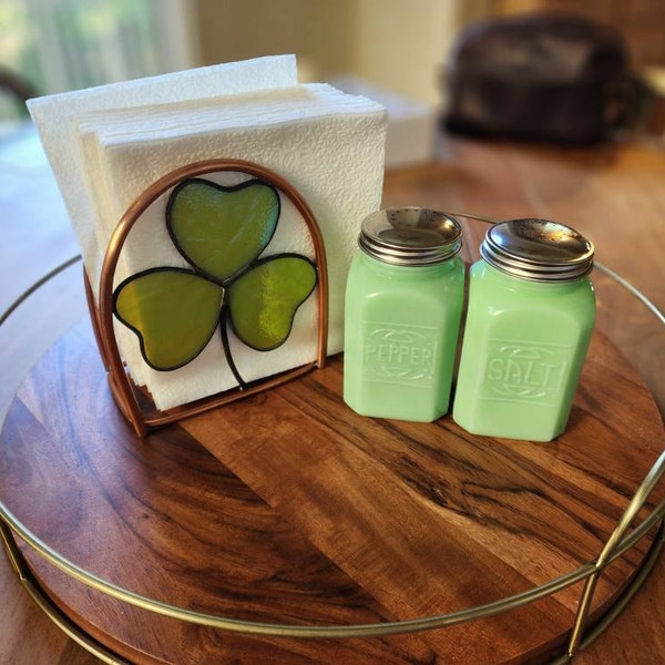 Jadeite Green Glass Salt & Pepper Shaker Set, LRG - Depression Style ...