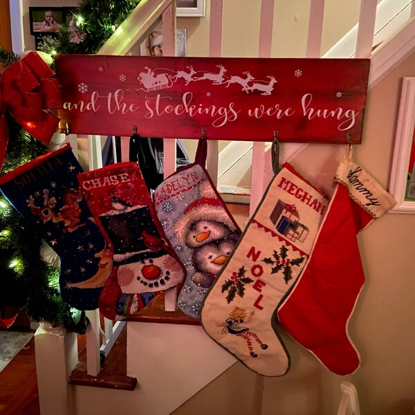 And the Stockings Were Hung Wooden Sign, Stocking Holder Sign, Wooden ...