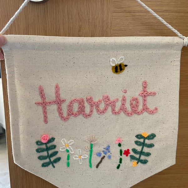 Personalised Custom Name Hand Embroidered Nursery Decor Wall Hanging ...