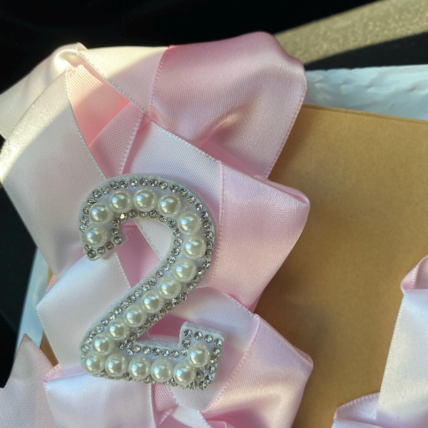 1 Pcs Large Numbers Patches Pearls Ombre Rhinestone Numbers Patch 1.9in ...