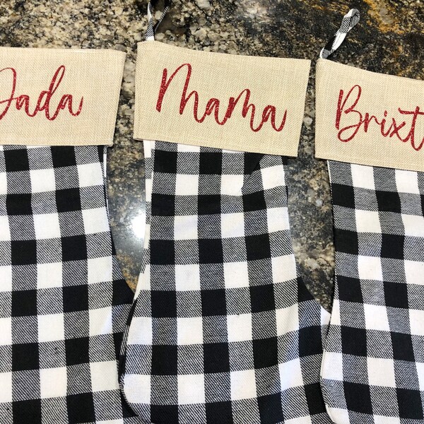Buffalo Check Christmas Stockings, Personalized Plaid Stocking, Black ...