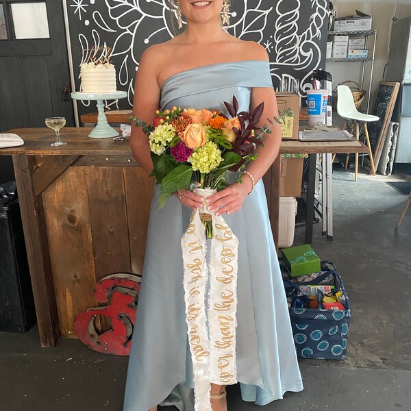 Handlettered Bridesmaid Bouquet Ribbons; Calligraphy Ribbon; Bridesmaid ...