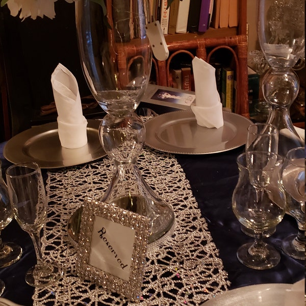 Silver Alice Metallic Lace Sequin Wedding Table Runner, Table Decor ...