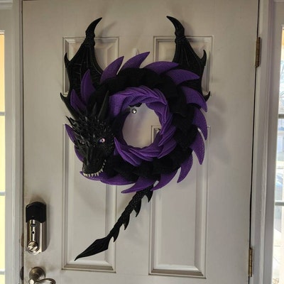 Black Blue Dragon Wreath With Wings and Tail - Etsy