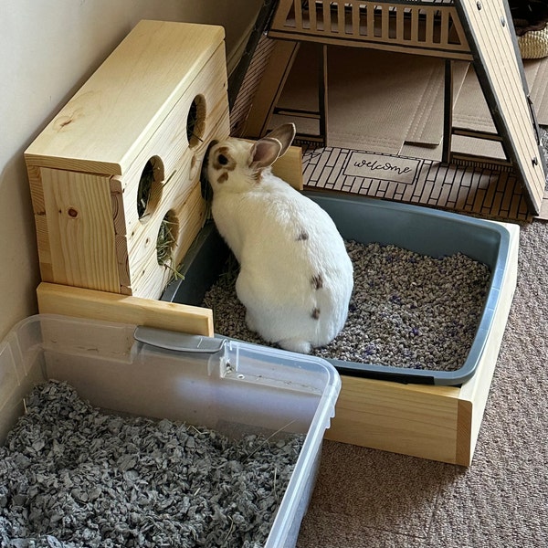 Rabbit Hay Feeder and Litter Box With Extended Walls, Small Animal Hay ...