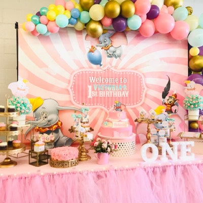 Dumbo Vintage Backdrop Banner, Carnival Circus, Girl Birthday ...